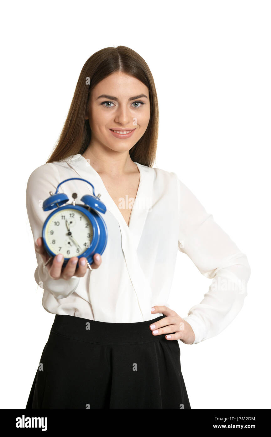 Beautiful woman with clock Stock Photo - Alamy
