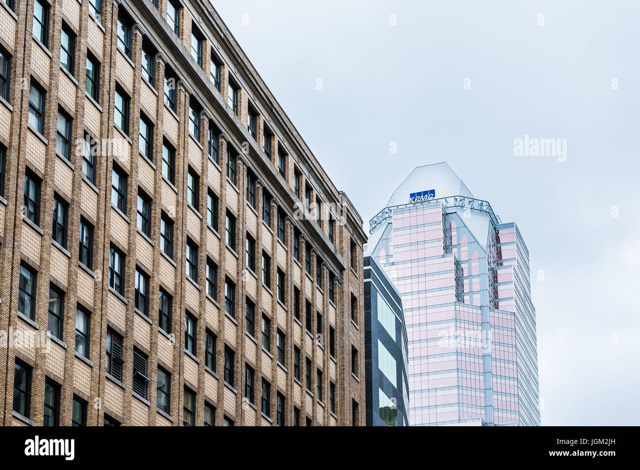 Montreal, Canada - May 26, 2017: KPMG sign and modern skyscraper glass ...