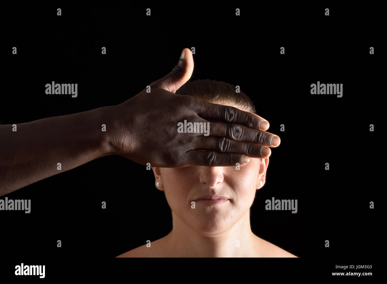 Hand covering eyes black and white hi-res stock photography and images ...