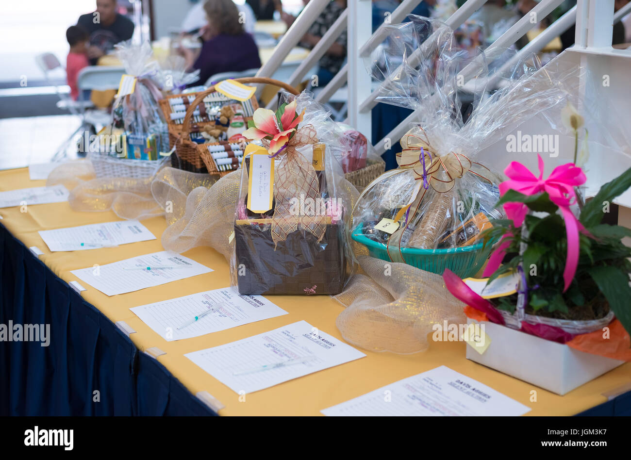 Items for sale at a silent auction Stock Photo - Alamy