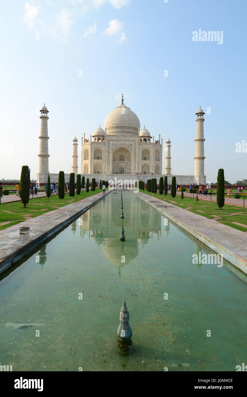 View of Taj Mahal at sunny day in Agra, India. It is one of the worlds ...