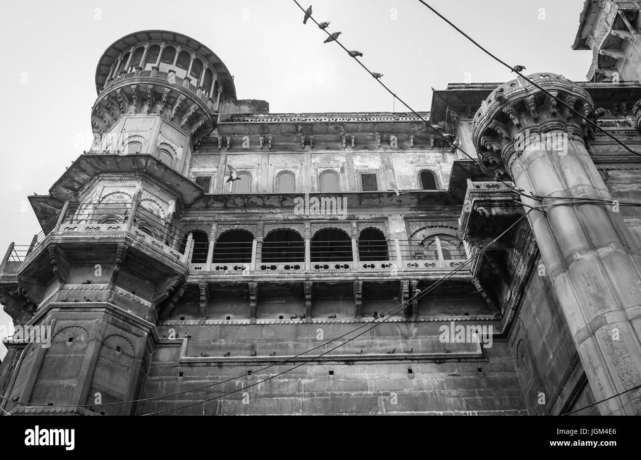 An old ghat in Varanasi, India. Varanasi is a holy Indian city of the ...