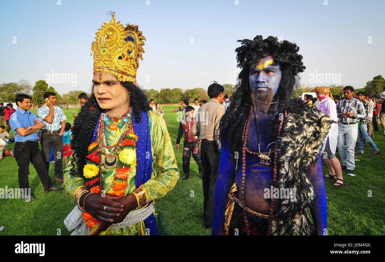 PUSHKAR, INDIA - MAR 7, 2012. Rajasthani folk dancers in colorful ...