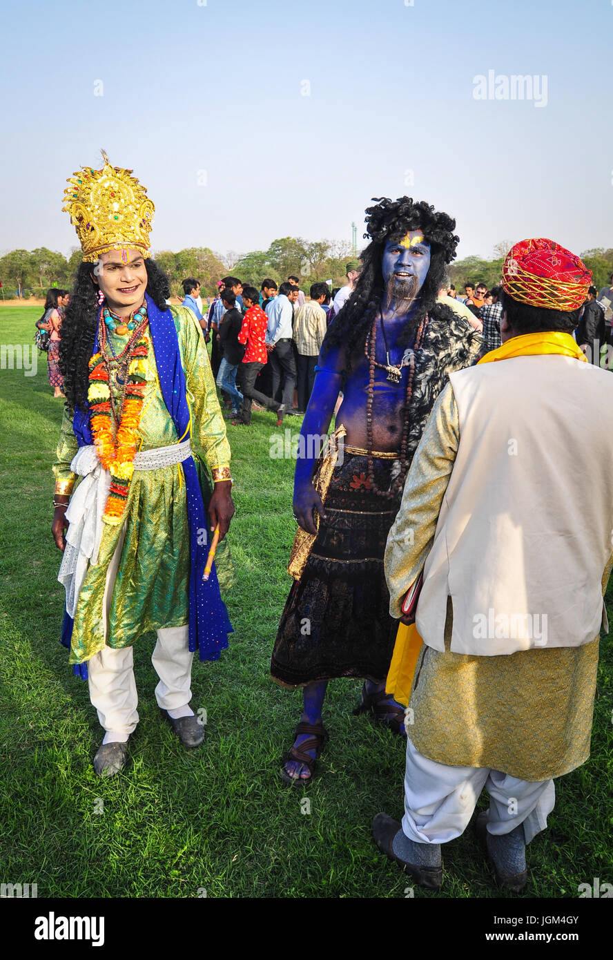 PUSHKAR, INDIA - MAR 7, 2012. Rajasthani folk dancers in colorful ...