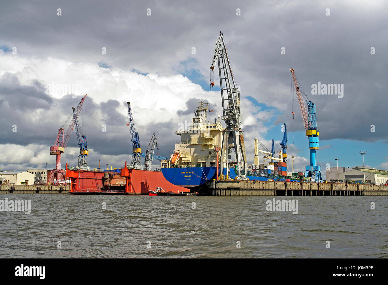 Europe, Germany, Hamburg, city, dry dock, ship, repair, Blohm and Voss ...