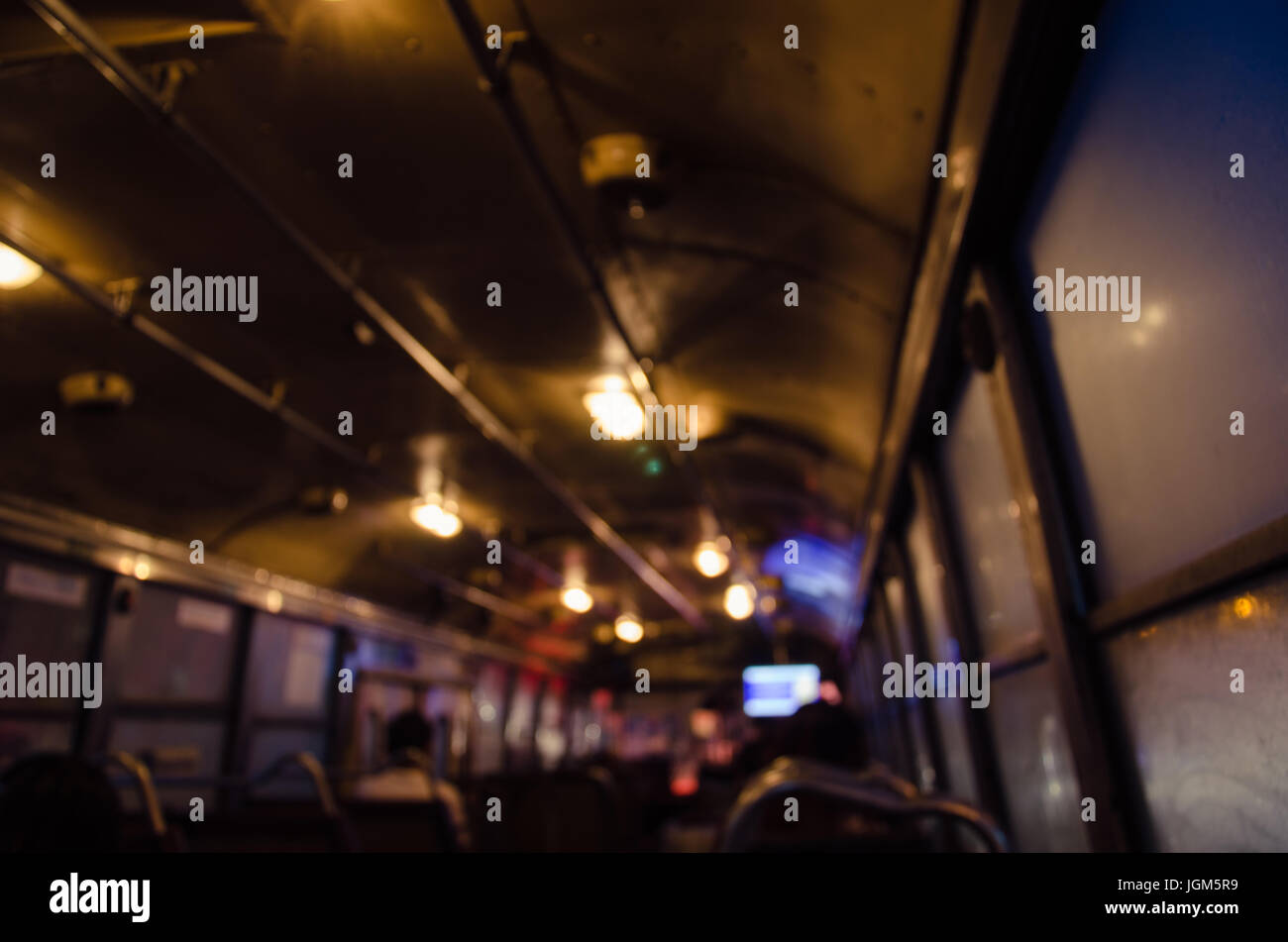 Blurry Light Inside Bus of The Night In Blurry Background Stock Photo ...