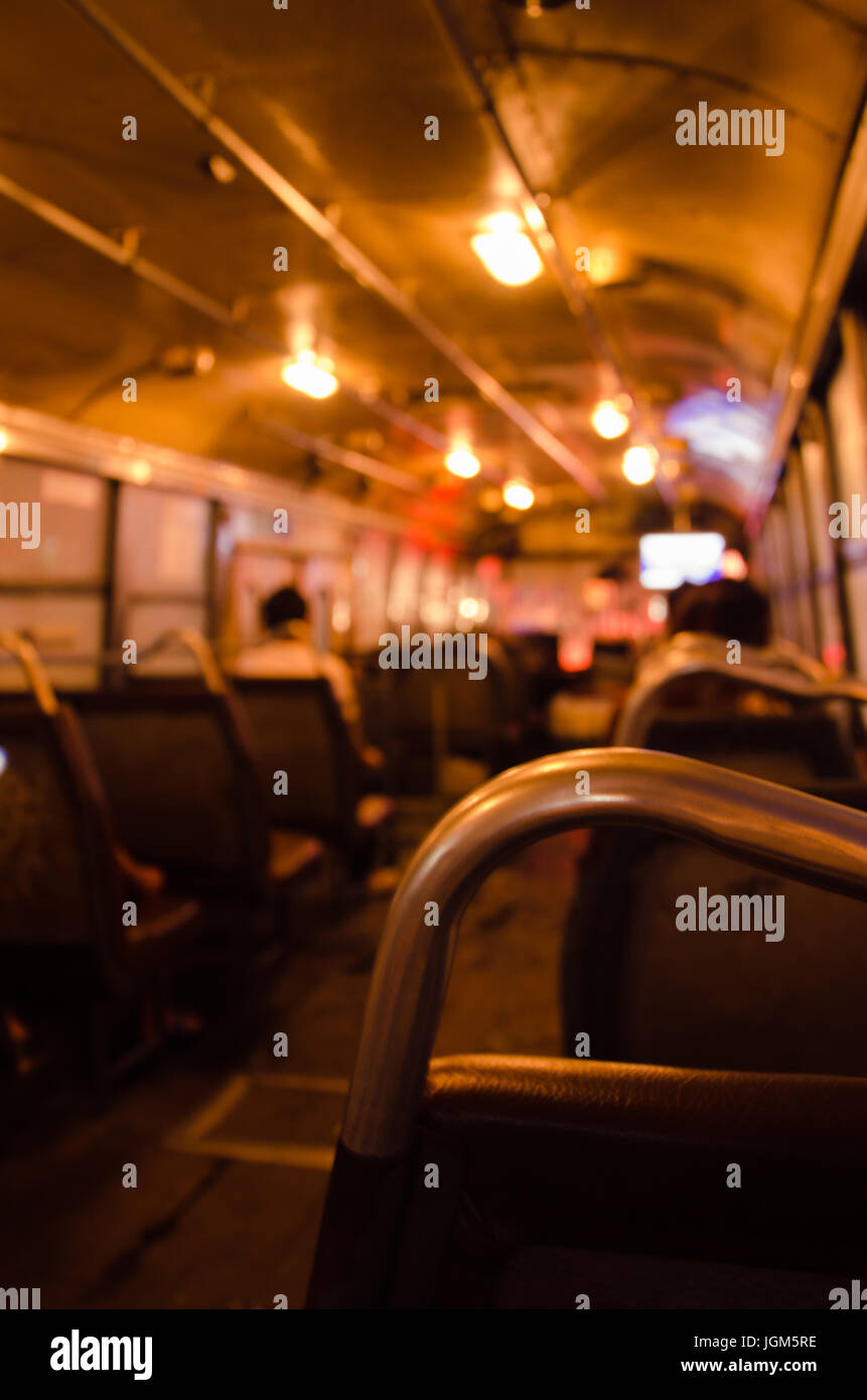 Blurry Light Inside Bus of The Night In Blurry Background Stock Photo ...