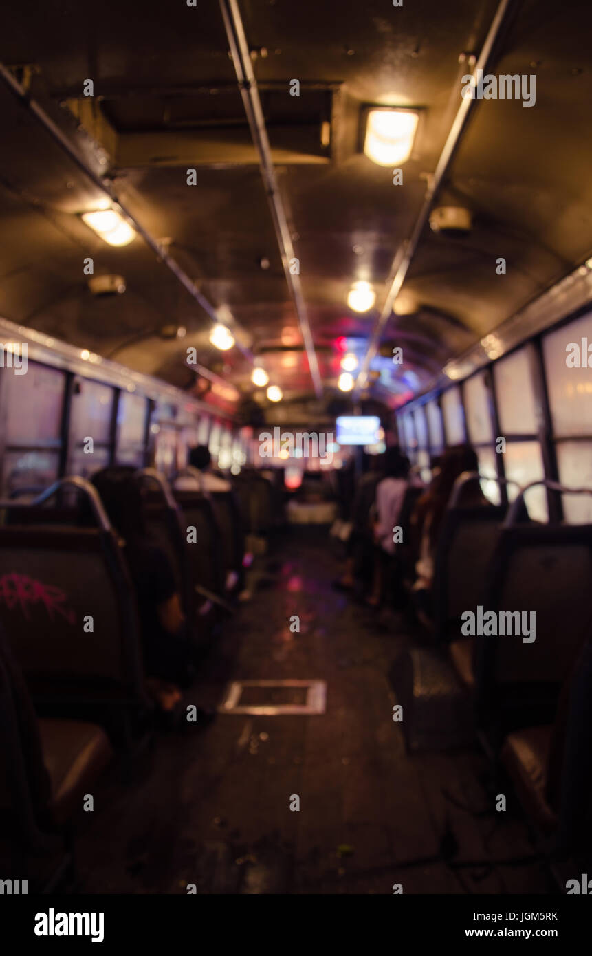 Blurry Light Inside Bus of The Night In Blurry Background Stock Photo ...