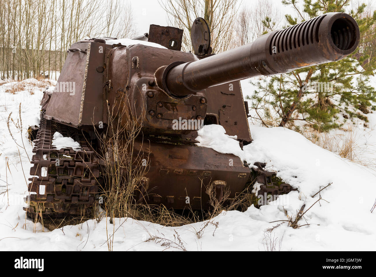 Rusty metal tank or gun in Chernobyl in the Exclusion zone in the ...