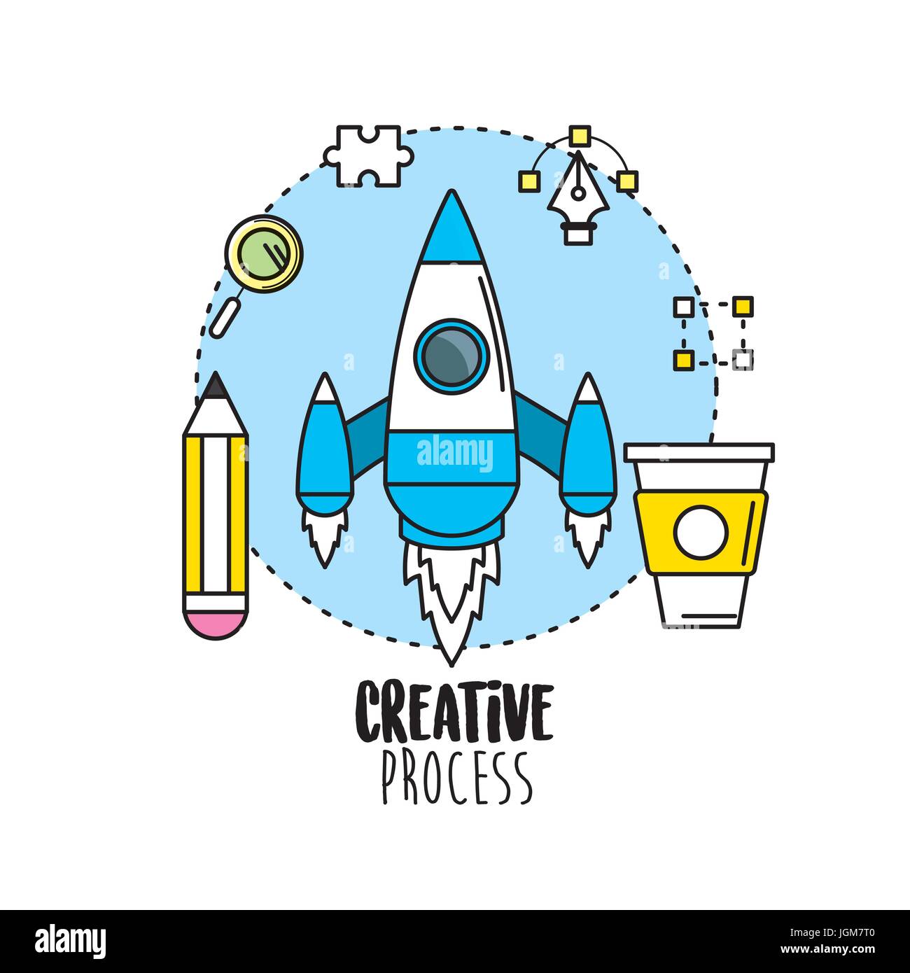 rocket with pencil and creative process icons Stock Vector Image & Art ...