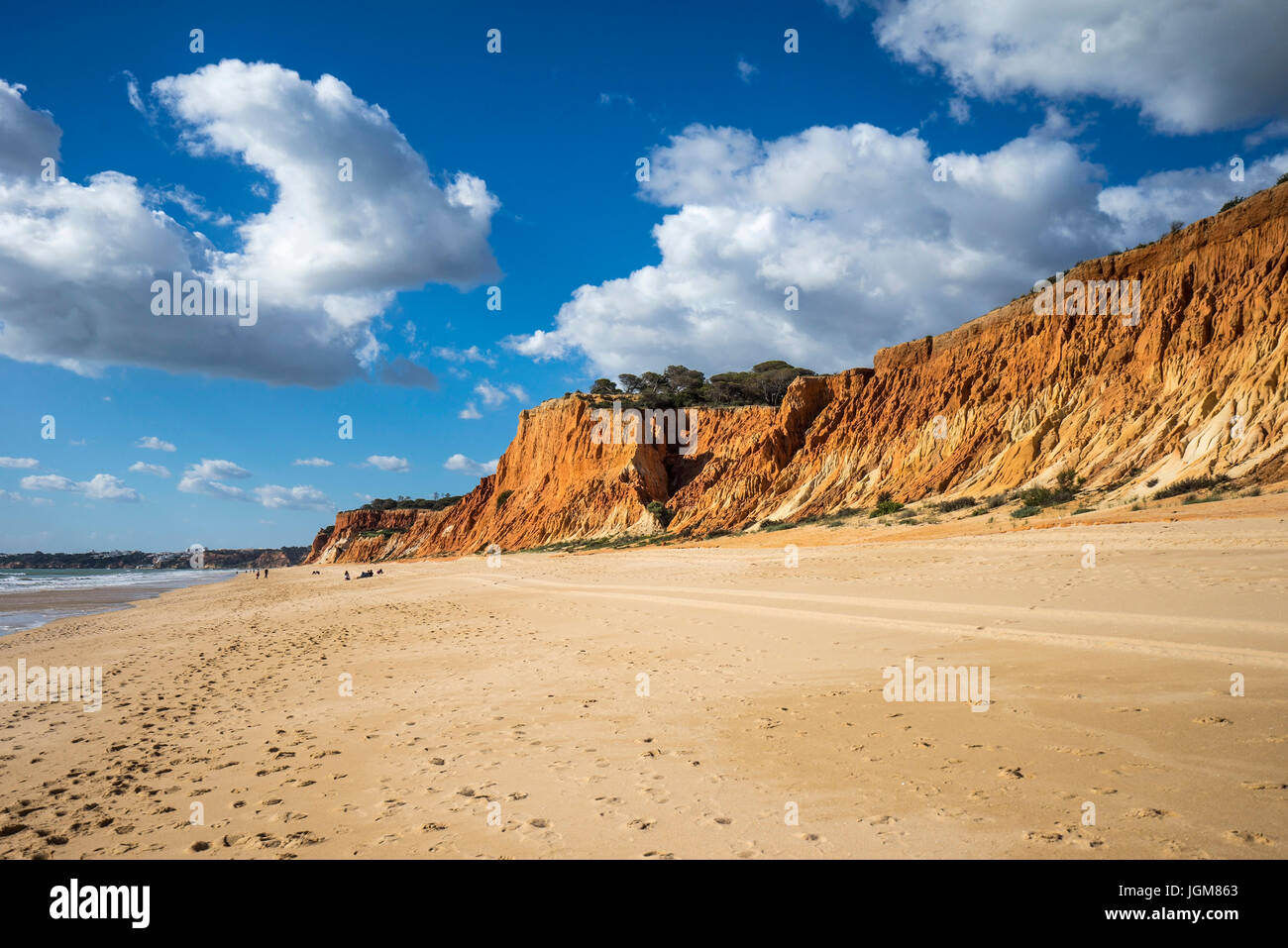 Algarve, Europe, rock, sienna-coloured, Portugal, Praia falesia, sandy ...