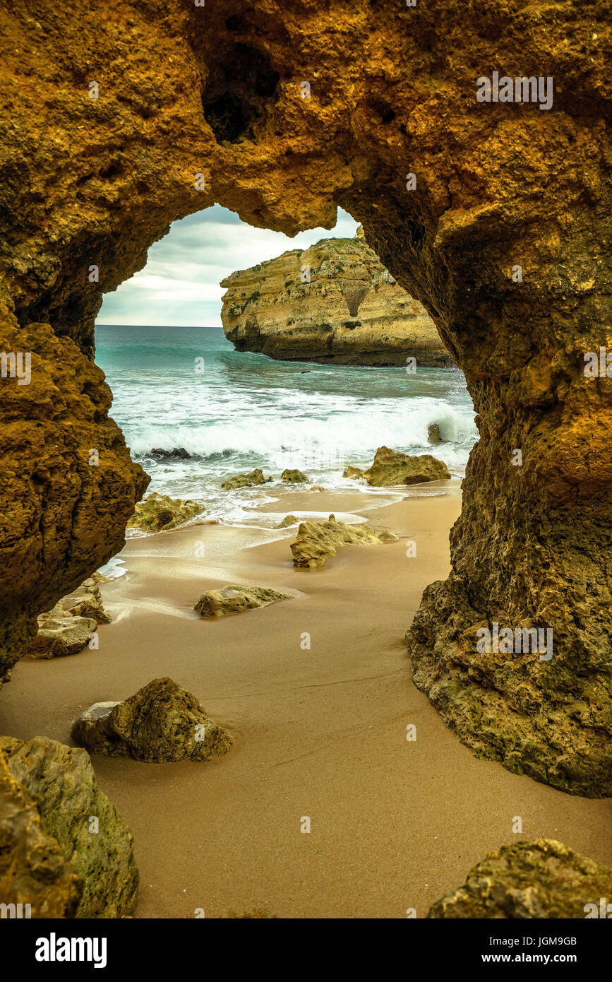 albufeira, Algarve, the Atlantic, surf, rock, rock formation, sienna ...