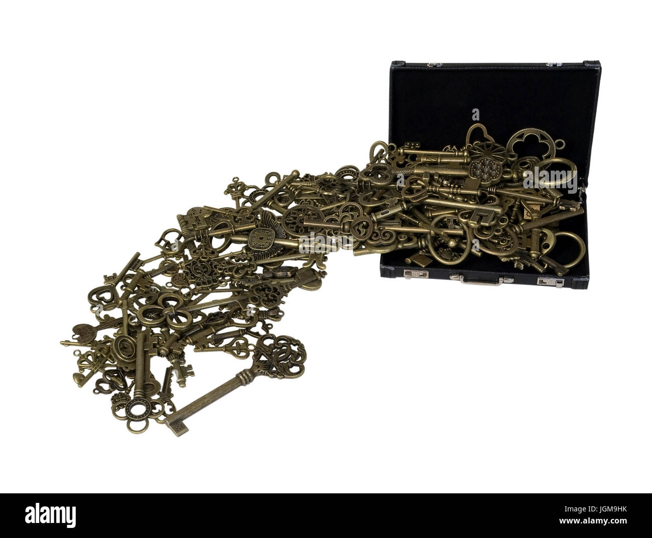Antique Intricate Keys Spilling from Briefcase representing unlocking ...