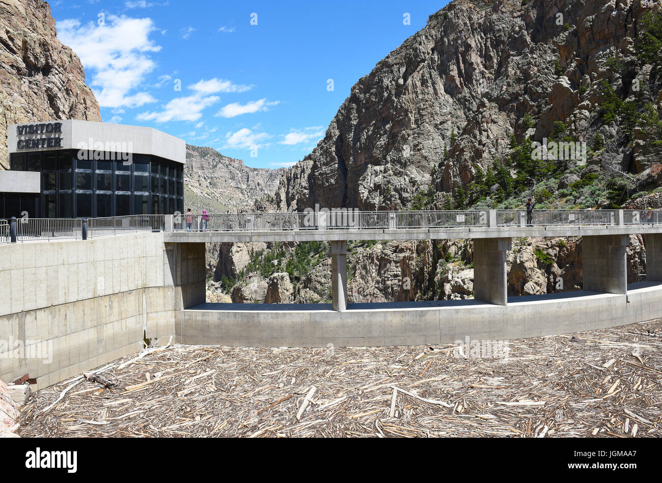 CODY, WYOMING - JUNE 24, 2017: Buffalo Bill Dam debris buildup. The dam ...