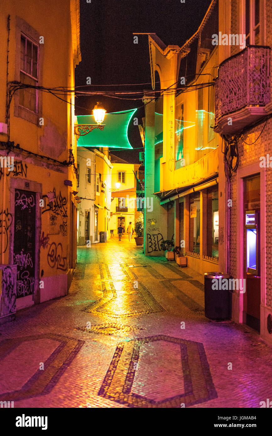 Europe, Portugal, Algarve, faro, pelican crossing, city, at night ...