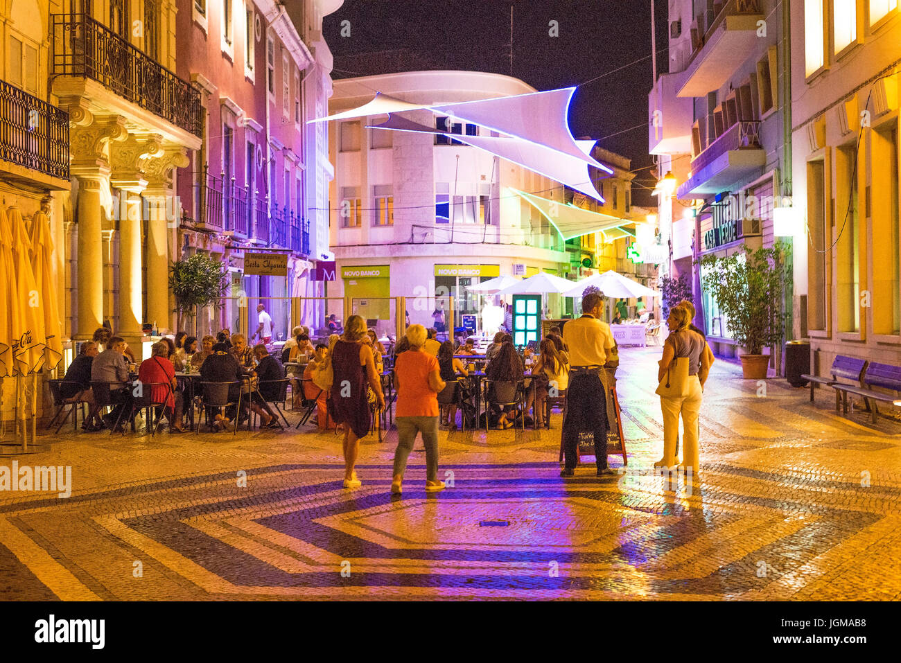 Europe, Portugal, Algarve, faro, pelican crossing, city, at night ...