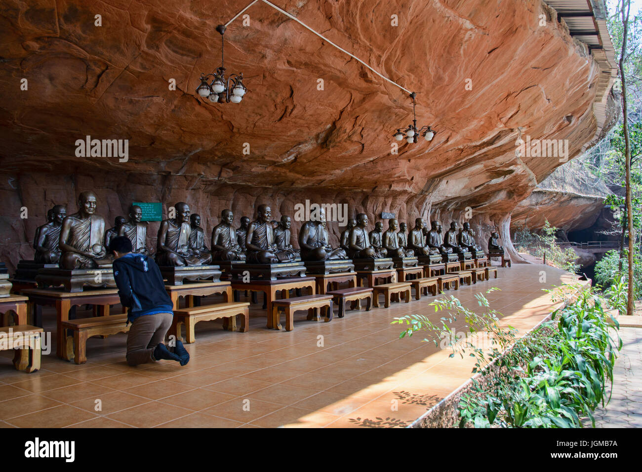 Monk statues at Wat Phu Tok, the mountain top temple in Beung Kan ...