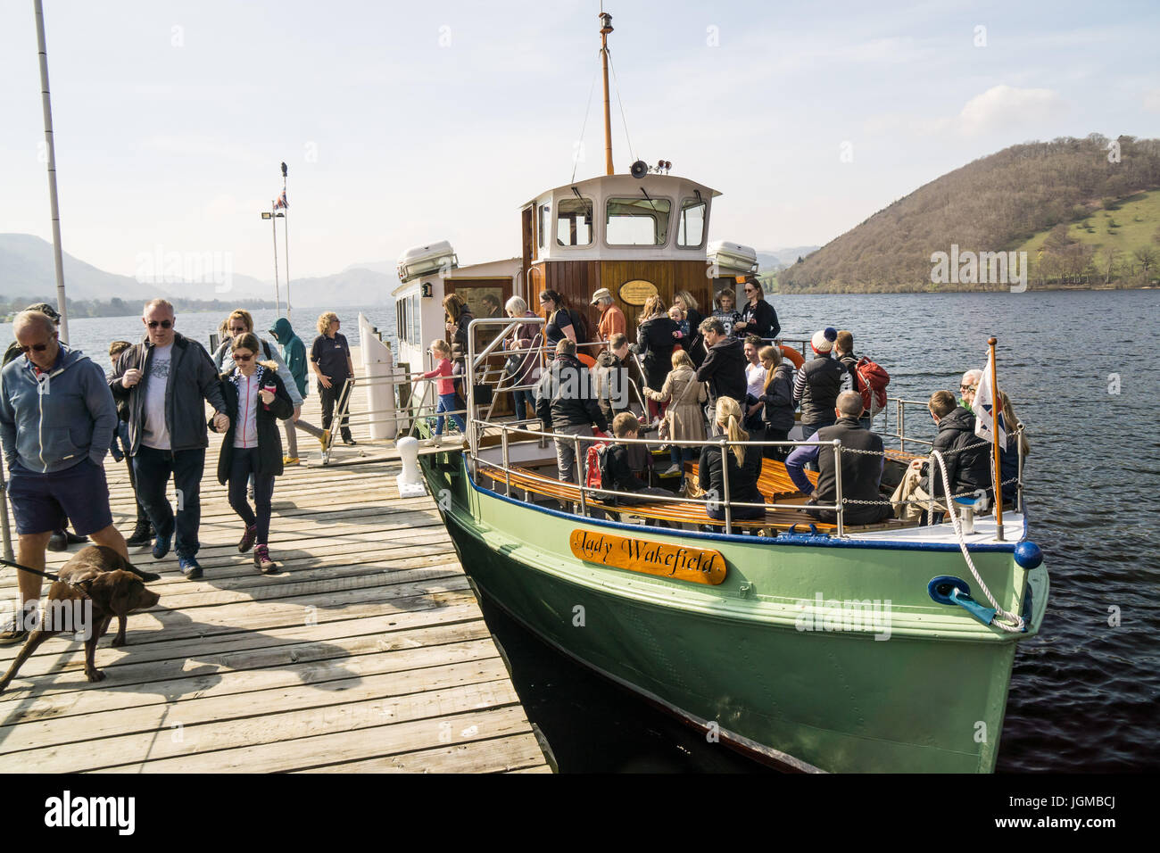 The Lady Wakefield boat with passengers on Lake Ullswater, Cumbria ...