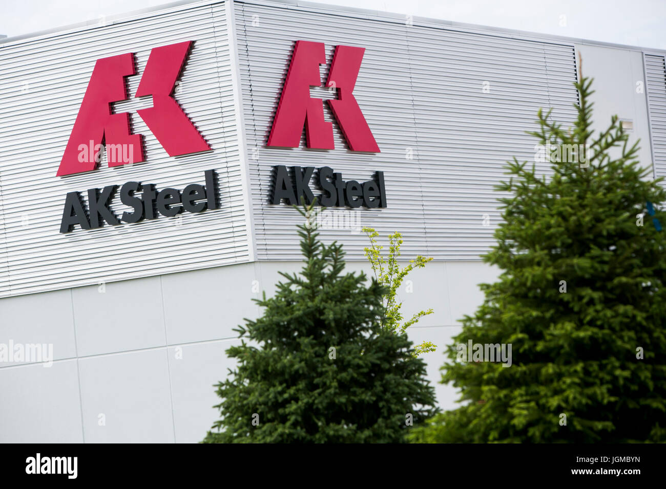 A logo sign outside of a facility occupied by the AK Steel Holding ...