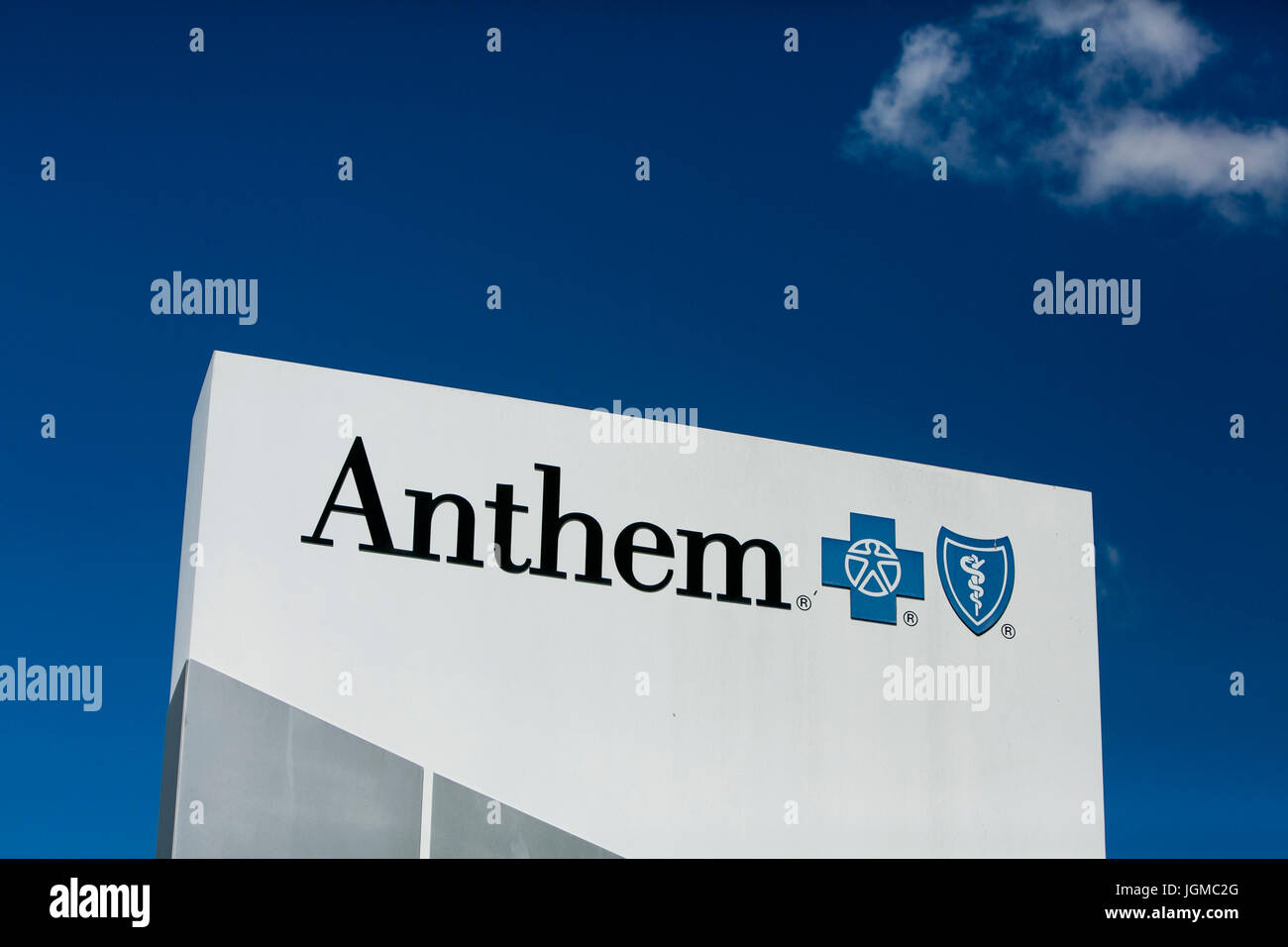 A logo sign outside of a facility occupied by the health insurer Anthem ...