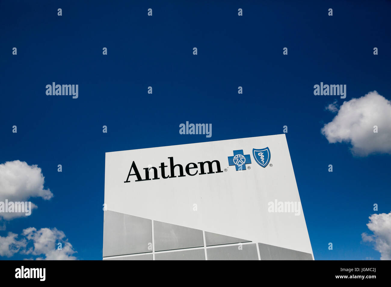 A logo sign outside of a facility occupied by the health insurer Anthem ...