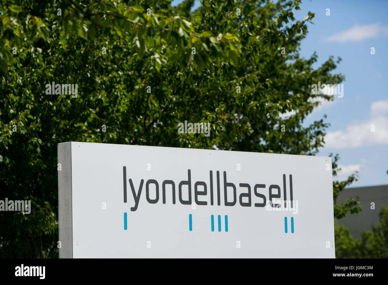 A logo sign outside of a facility occupied by LyondellBasell in ...
