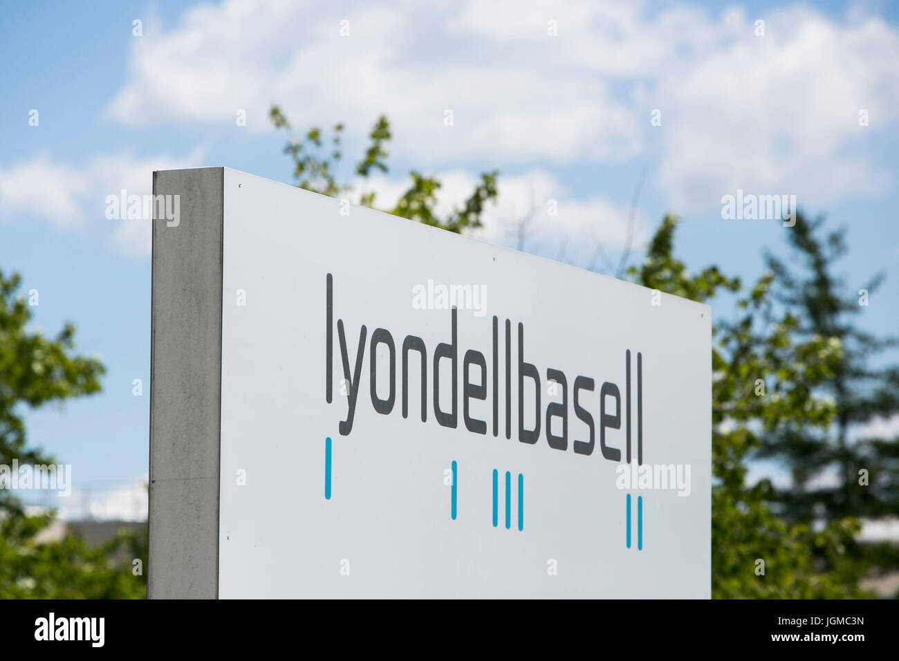 A logo sign outside of a facility occupied by LyondellBasell in ...