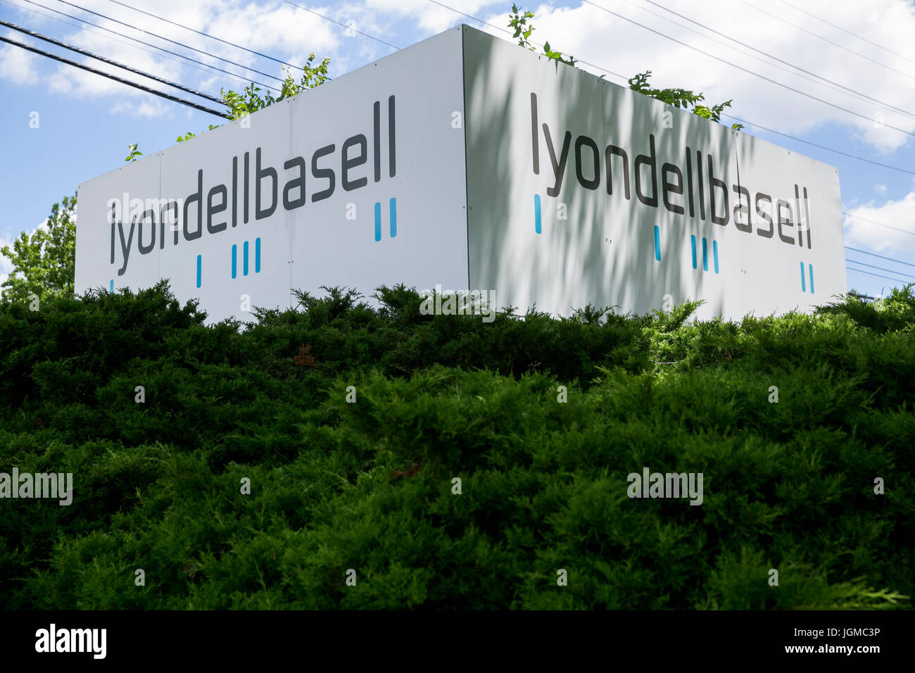 A logo sign outside of a facility occupied by LyondellBasell in ...