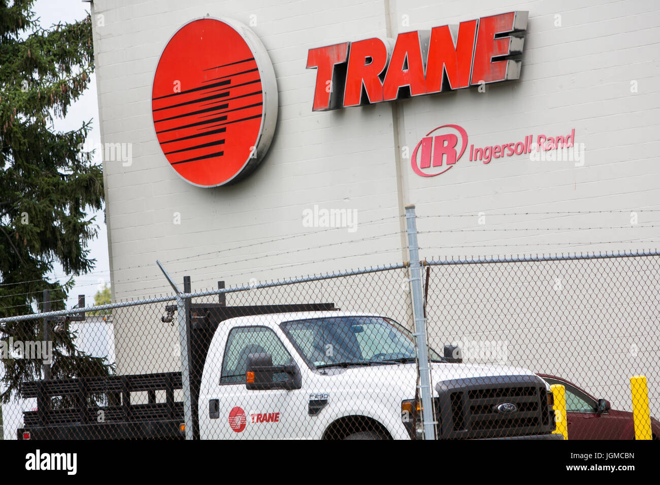 A logo sign outside of a facility occupied by Trane Inc., in Lexington ...
