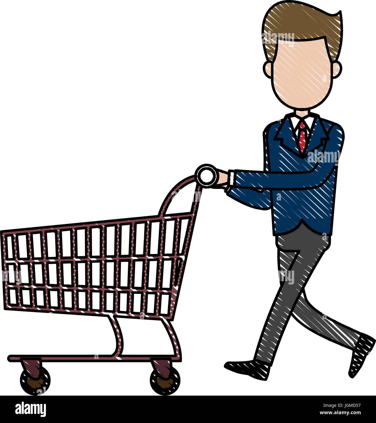 businessman character push shopping cart Stock Vector Image & Art - Alamy