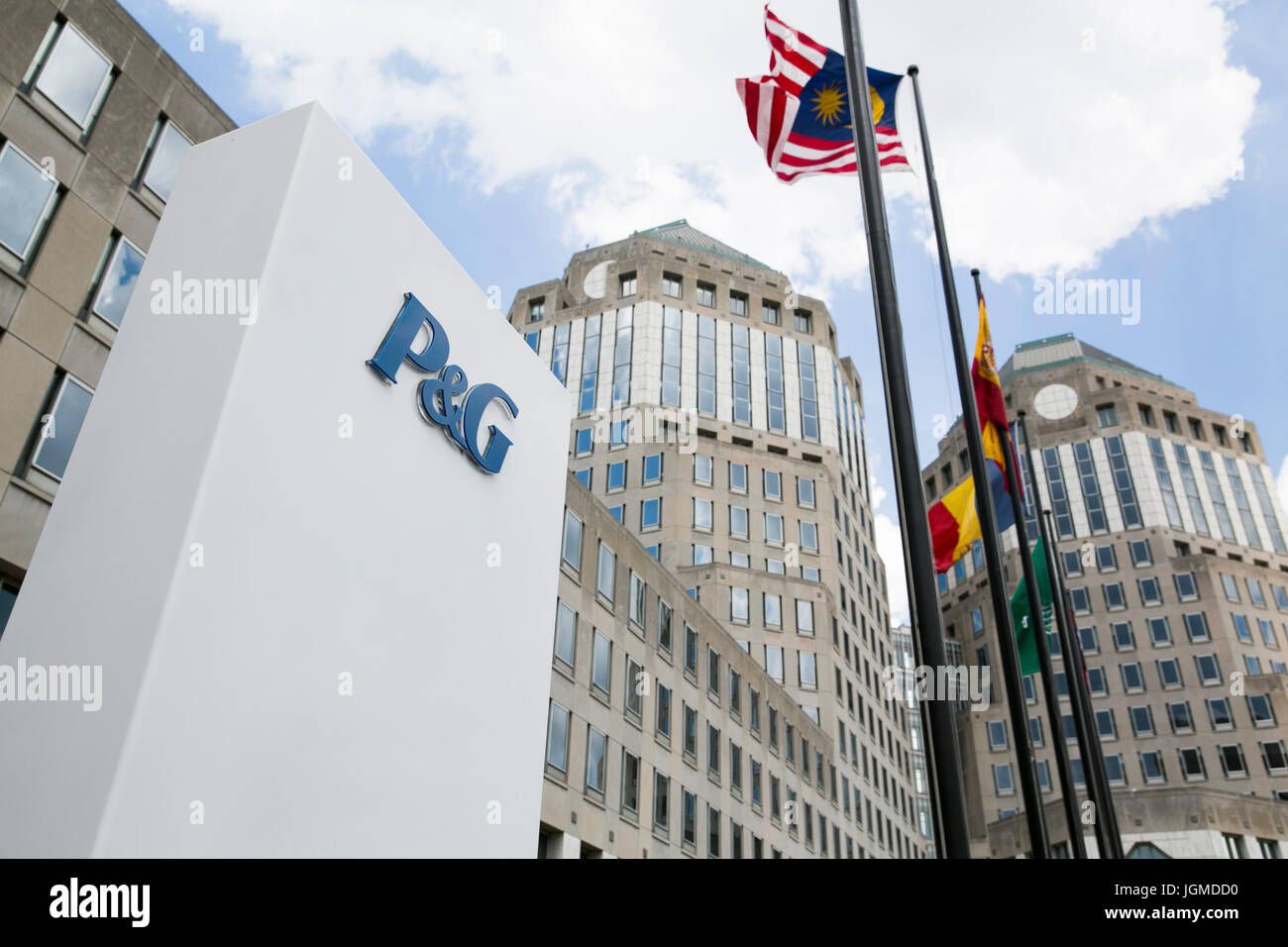 A logo sign outside of the headquarters of Procter & Gamble Co. (P&G ...