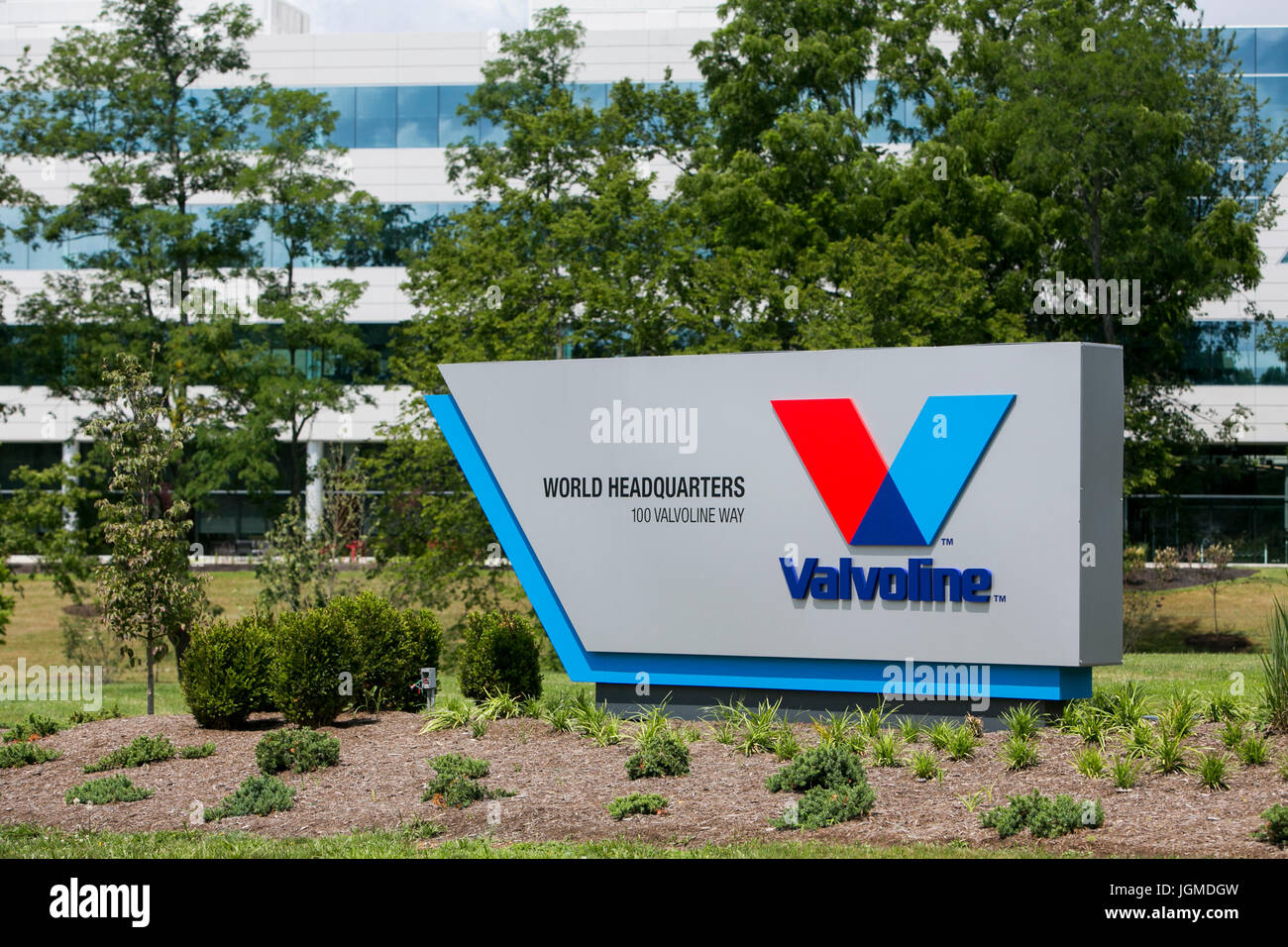 A logo sign outside of the headquarters of Valvoline in Lexington ...