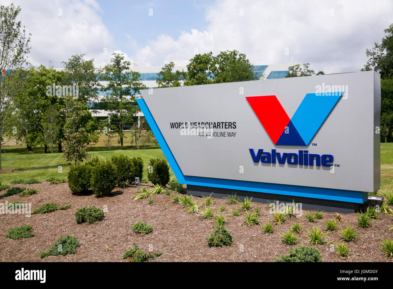 A logo sign outside of the headquarters of Valvoline in Lexington ...