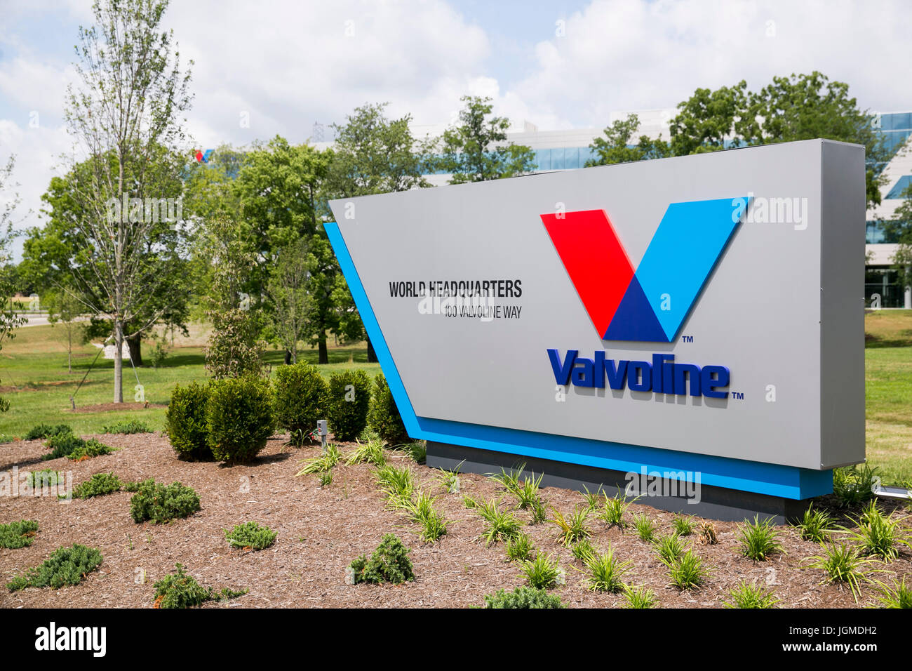 A logo sign outside of the headquarters of Valvoline in Lexington ...