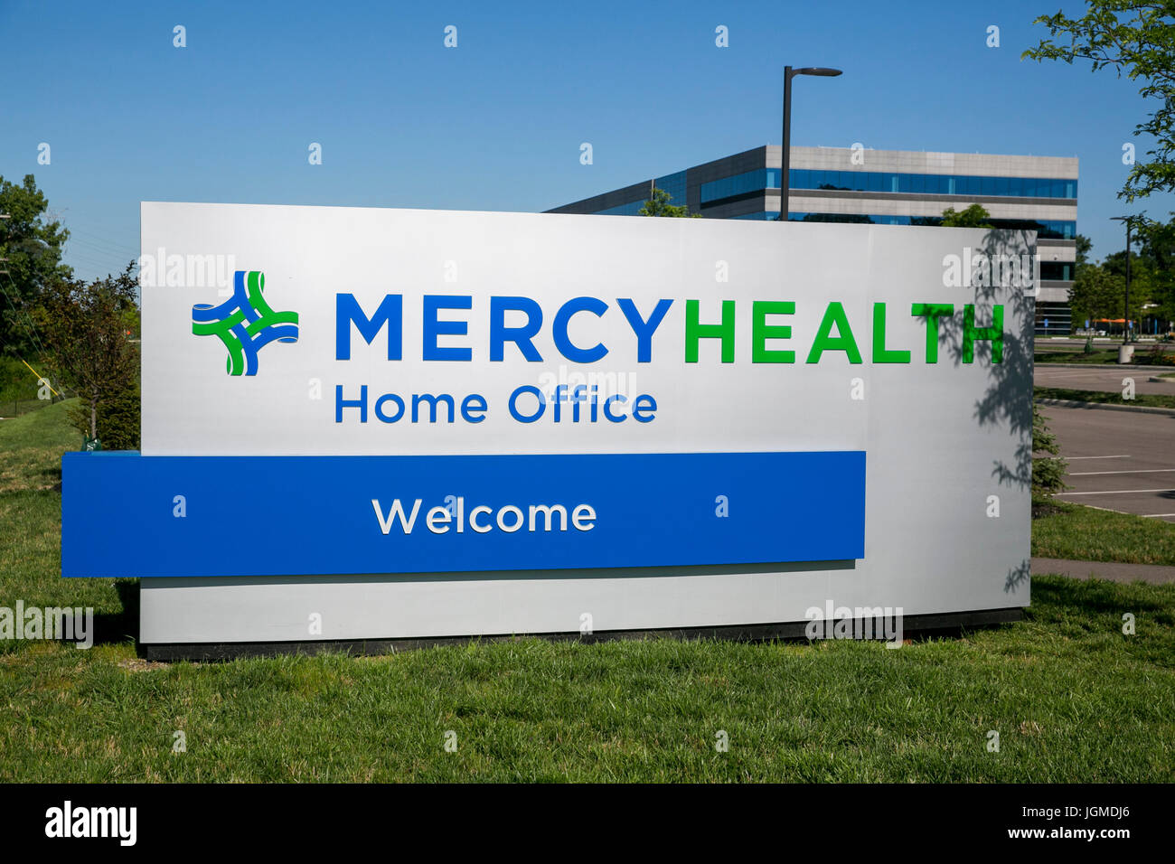 A logo sign outside of the headquarters of Mercy Health in Cincinnati ...