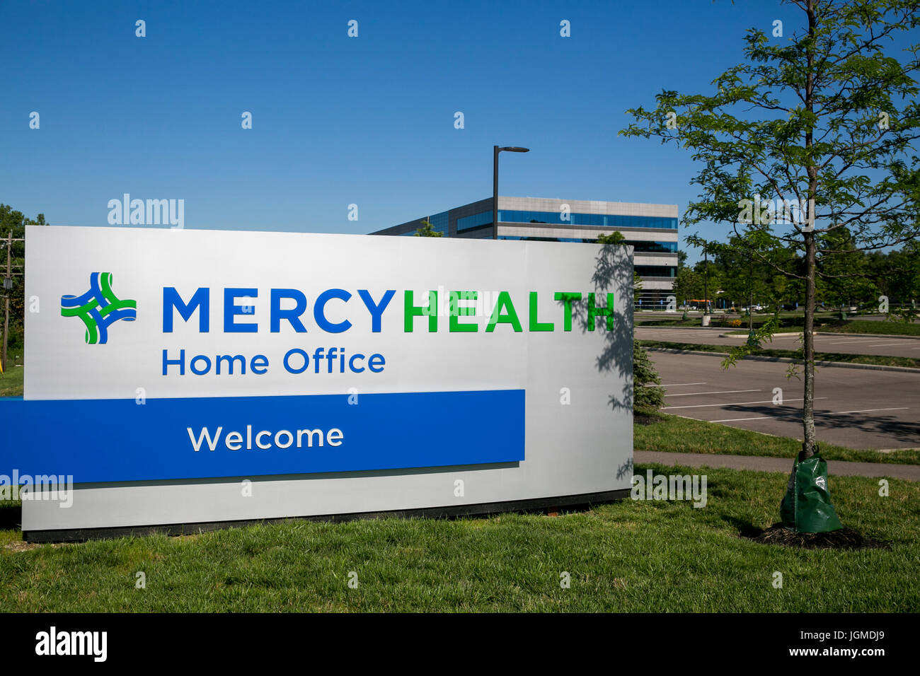 A logo sign outside of the headquarters of Mercy Health in Cincinnati ...