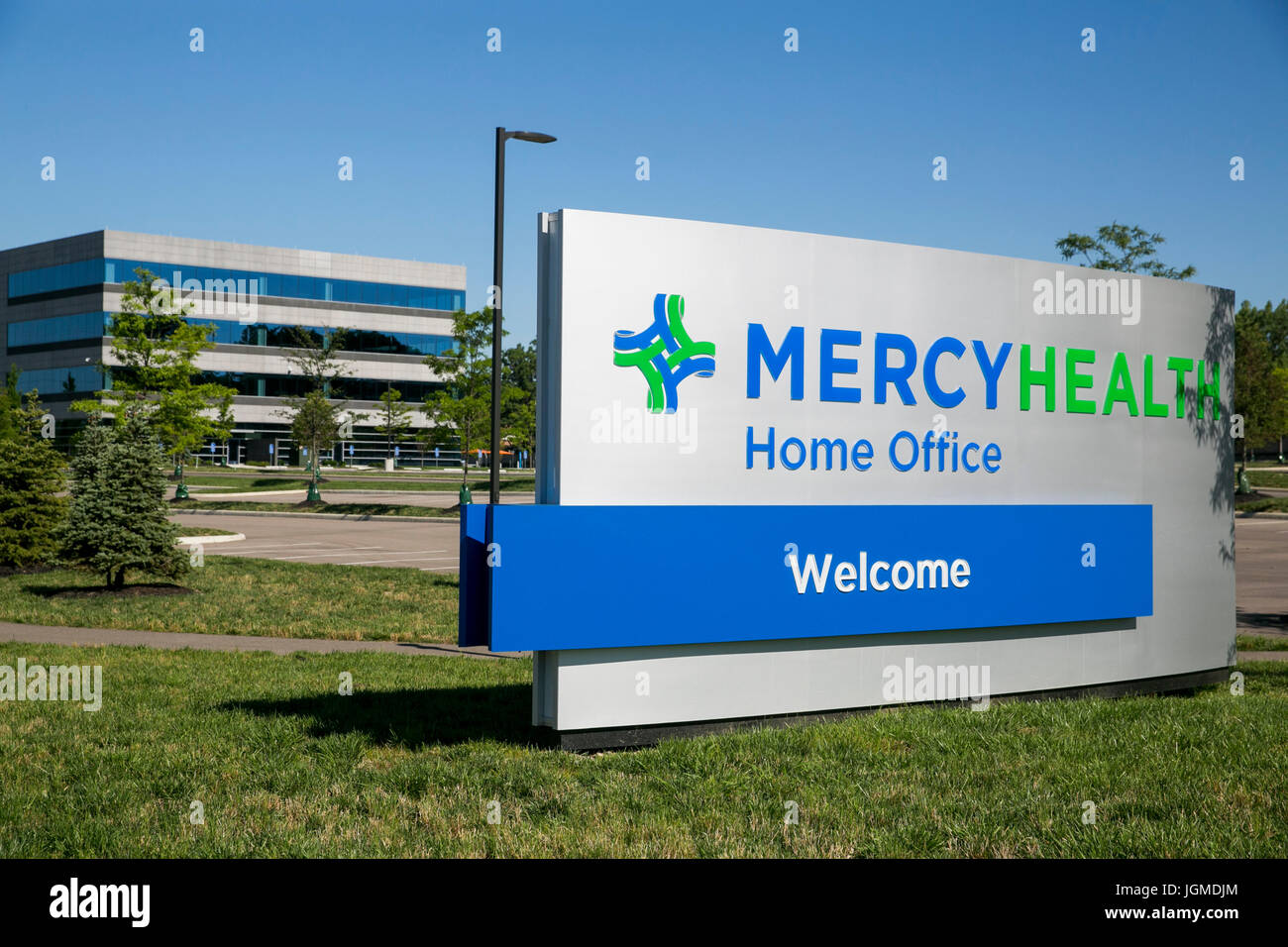 A logo sign outside of the headquarters of Mercy Health in Cincinnati ...