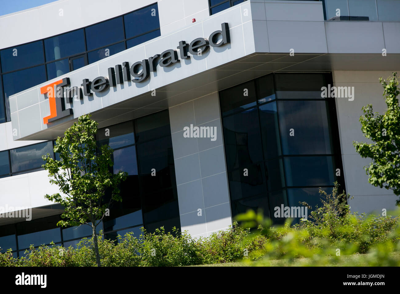 A logo sign outside of the headquarters of Intelligrated in Mason, Ohio ...