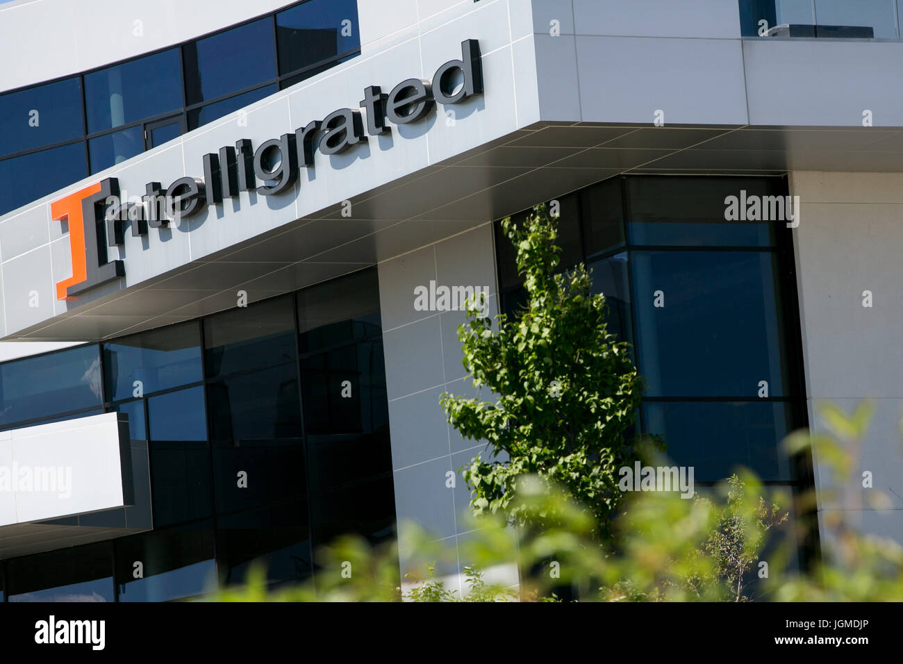 A logo sign outside of the headquarters of Intelligrated in Mason, Ohio ...