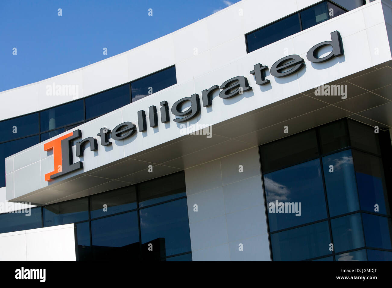 A logo sign outside of the headquarters of Intelligrated in Mason, Ohio ...