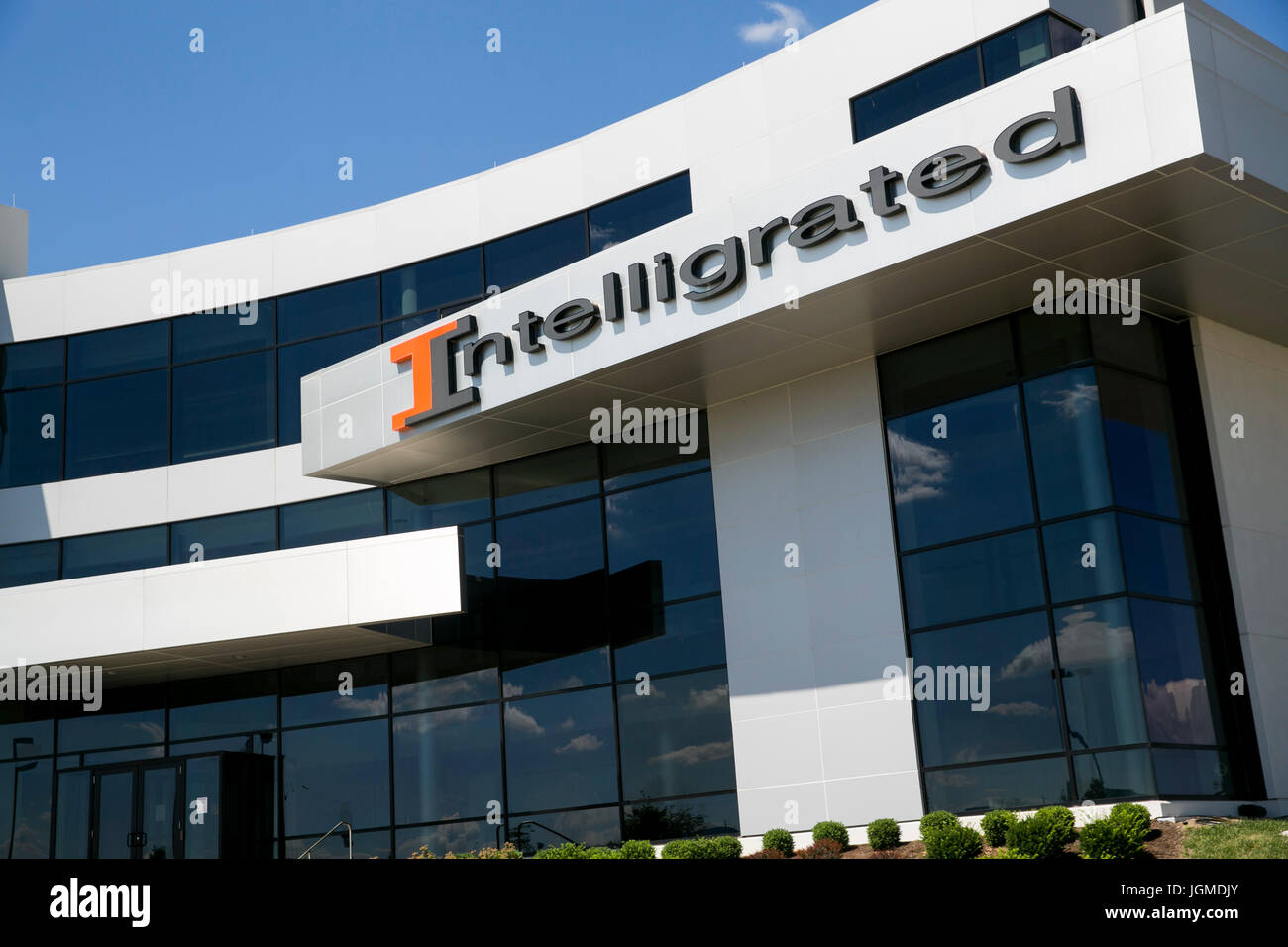 A logo sign outside of the headquarters of Intelligrated in Mason, Ohio ...
