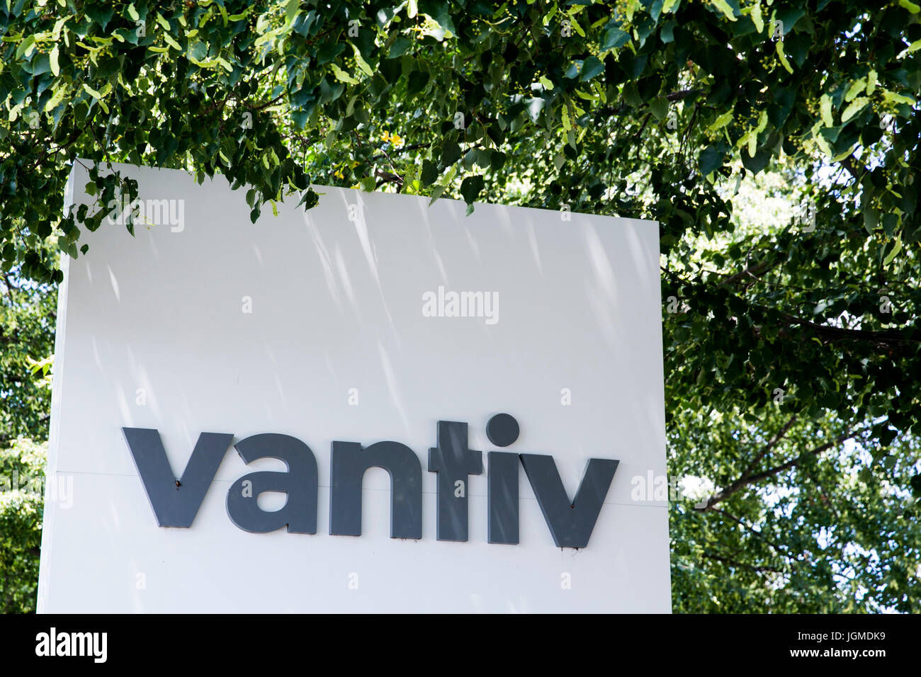 A logo sign outside of the headquarters of Vantiv, Inc., in Cincinnati ...