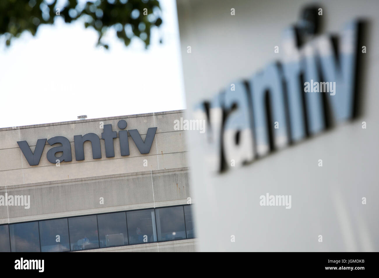A logo sign outside of the headquarters of Vantiv, Inc., in Cincinnati ...
