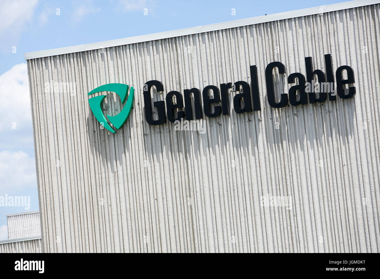 A logo sign outside of the headquarters of General Cable in Highland ...