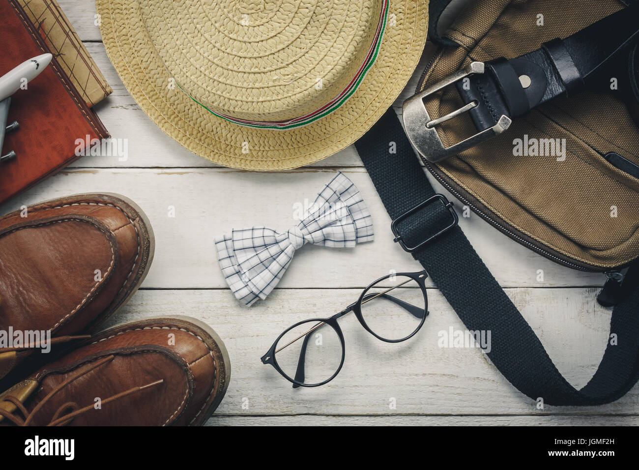 Top view items to travel Stock Photo - Alamy