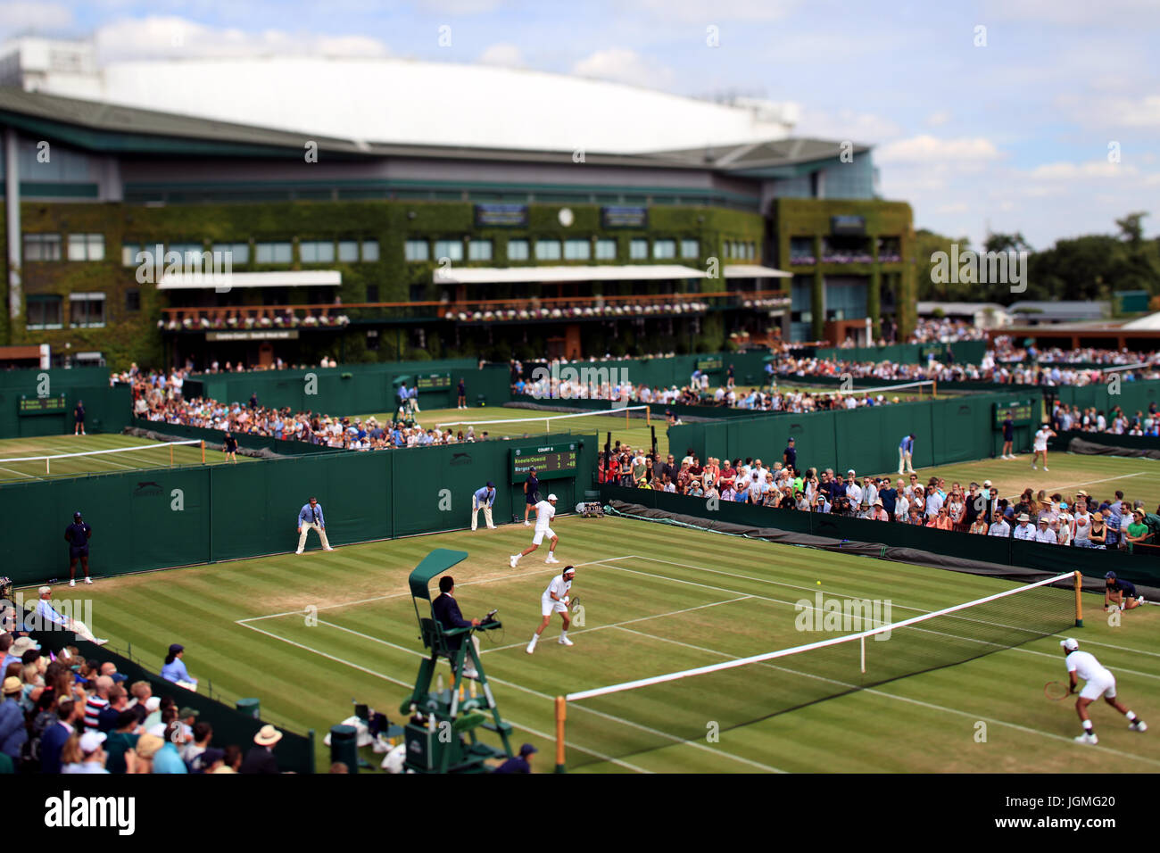 General view of action on the outside courts on day six of the ...