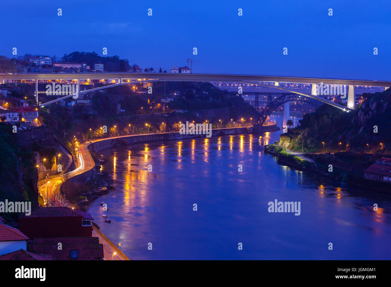 Overview of Porto, Portugal at night. Horizontal shot Stock Photo - Alamy