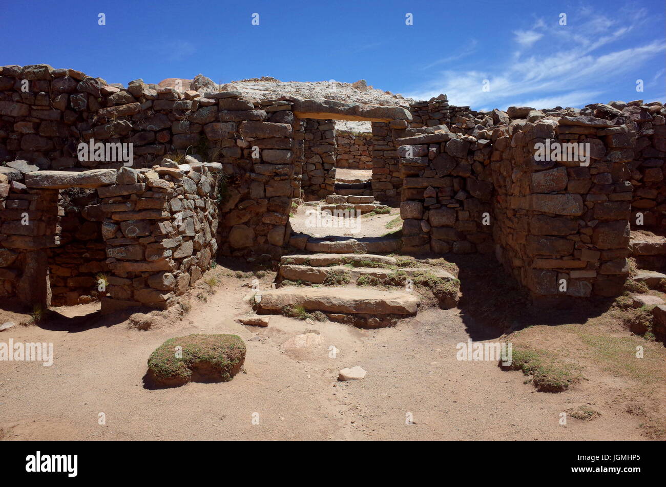 The Chincana Inca Ruins on the Isla del Sol on Lake Titicaca Stock ...