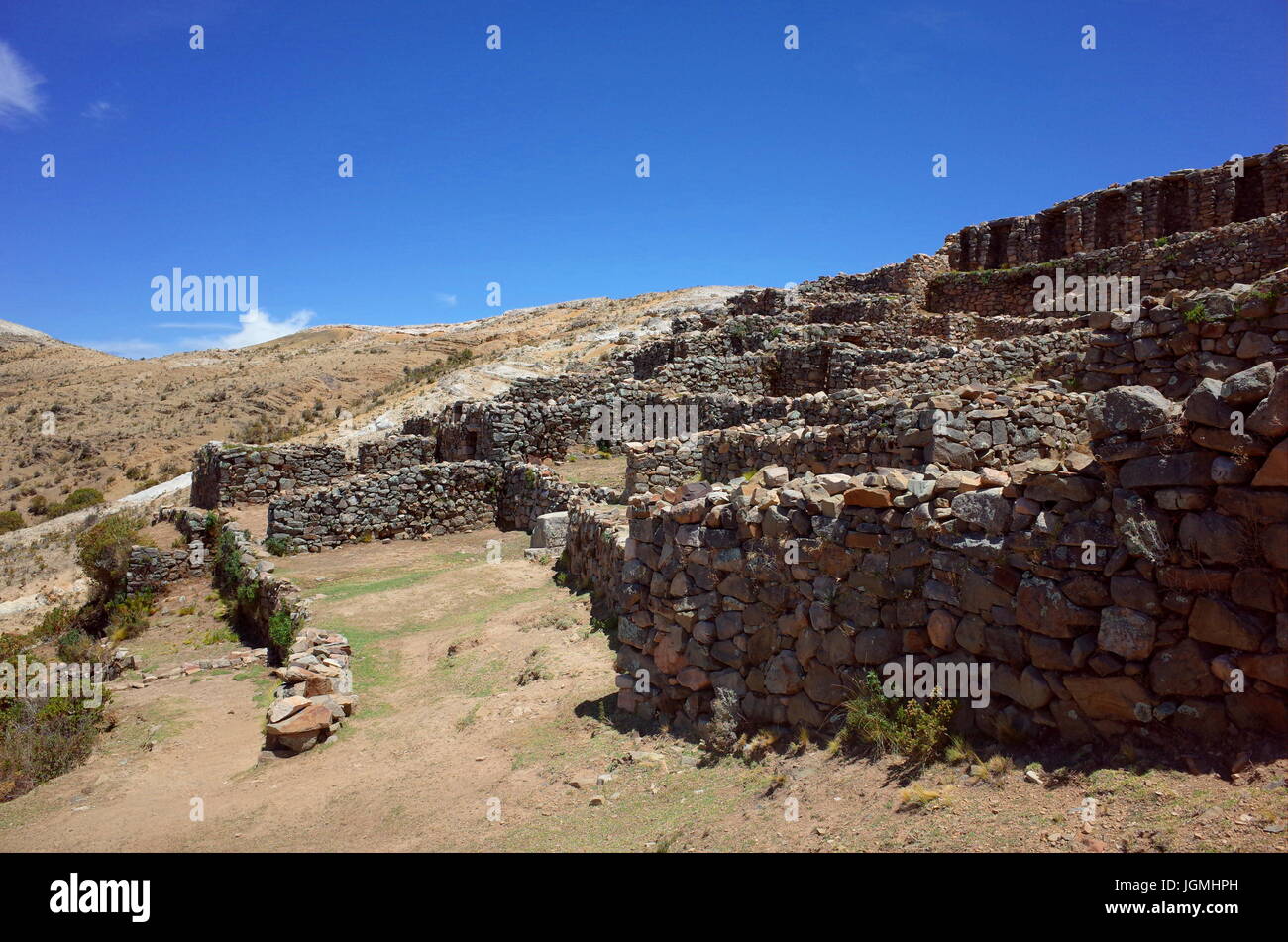 The Chincana Inca Ruins on the Isla del Sol on Lake Titicaca Stock ...