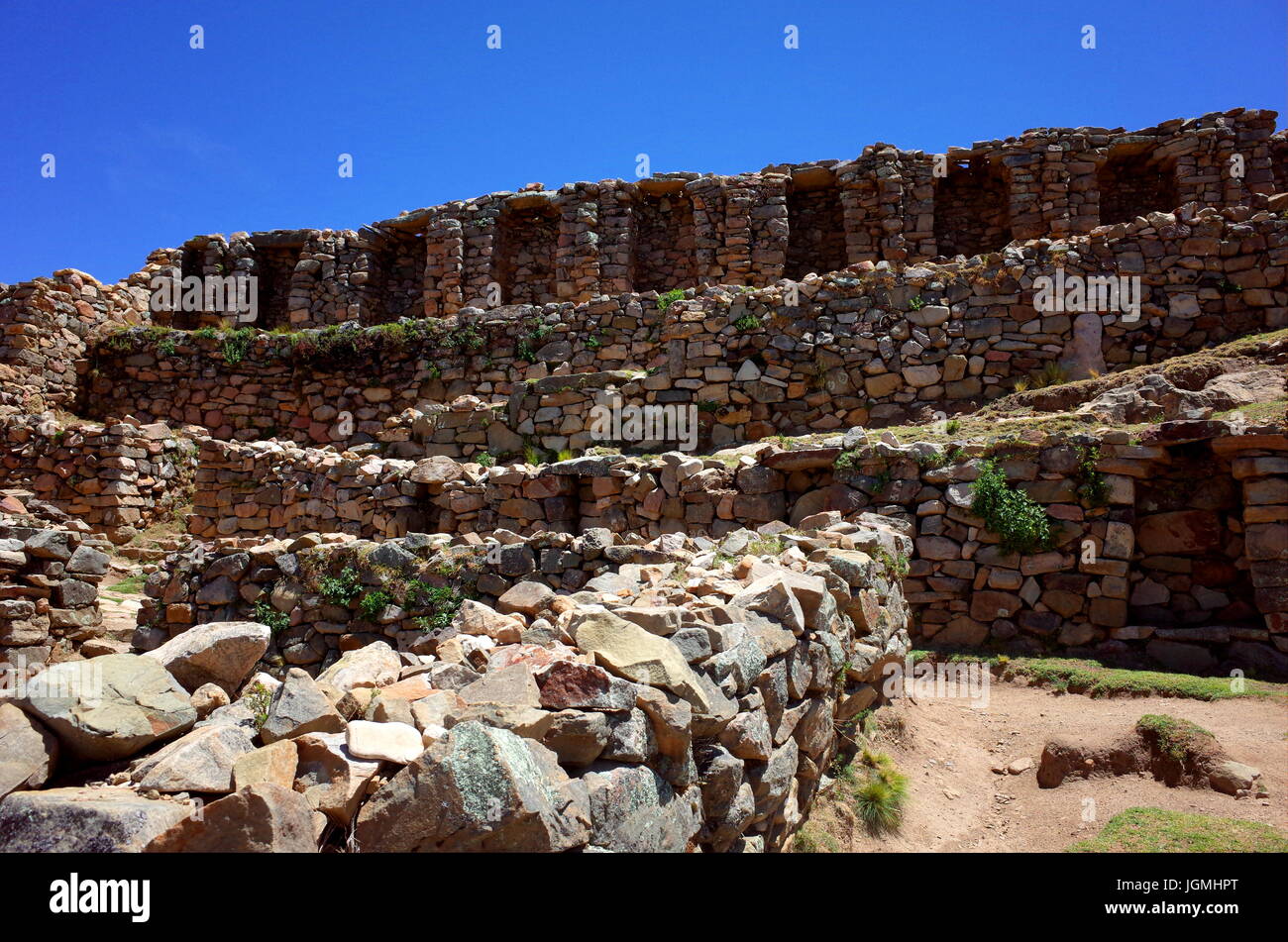The Chincana Inca Ruins on the Isla del Sol on Lake Titicaca Stock ...